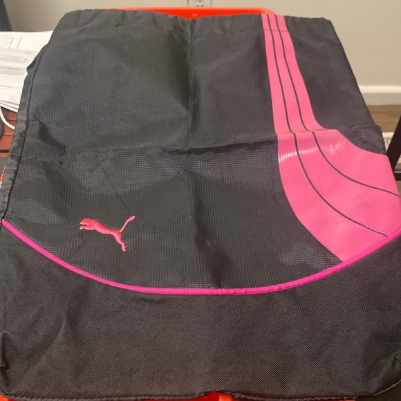 Puma | Bags | Puma Black And Pink Backpack With Drawstring | Poshmark